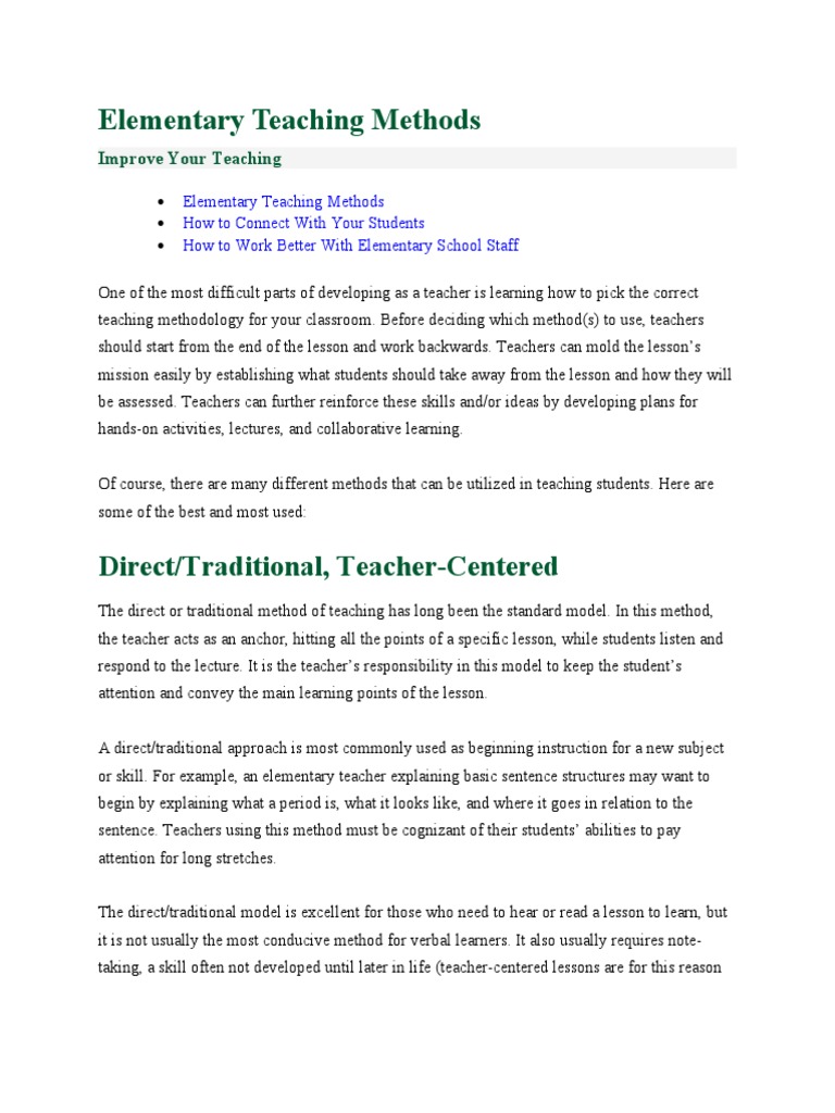Elementary Teaching Methods | PDF | Teaching Method | Teachers