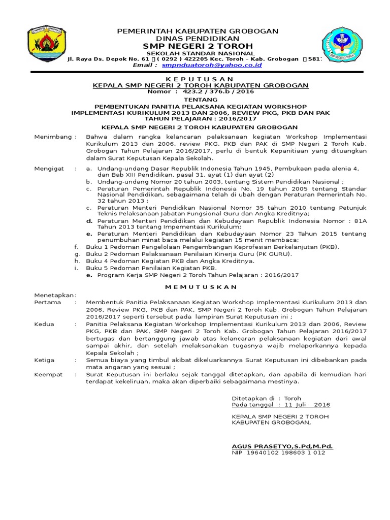 Contoh SK Panitia Workshop | PDF