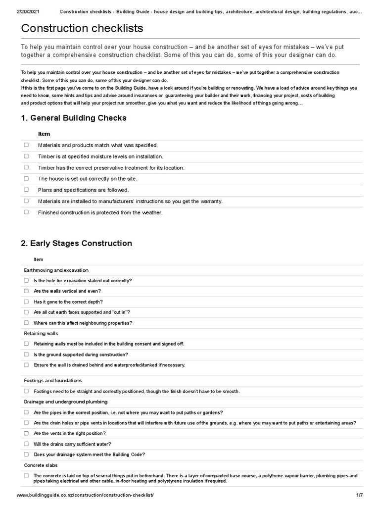 Checklist of Construction Site | PDF