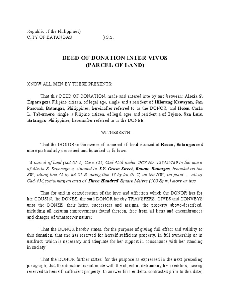 Donation Inter Vivos - Sample | PDF | Natural Resources Law | Common Law