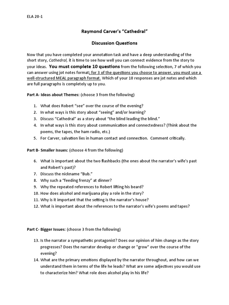 Cathedral Discussion Questions | PDF | Human Nature | Psychological ...