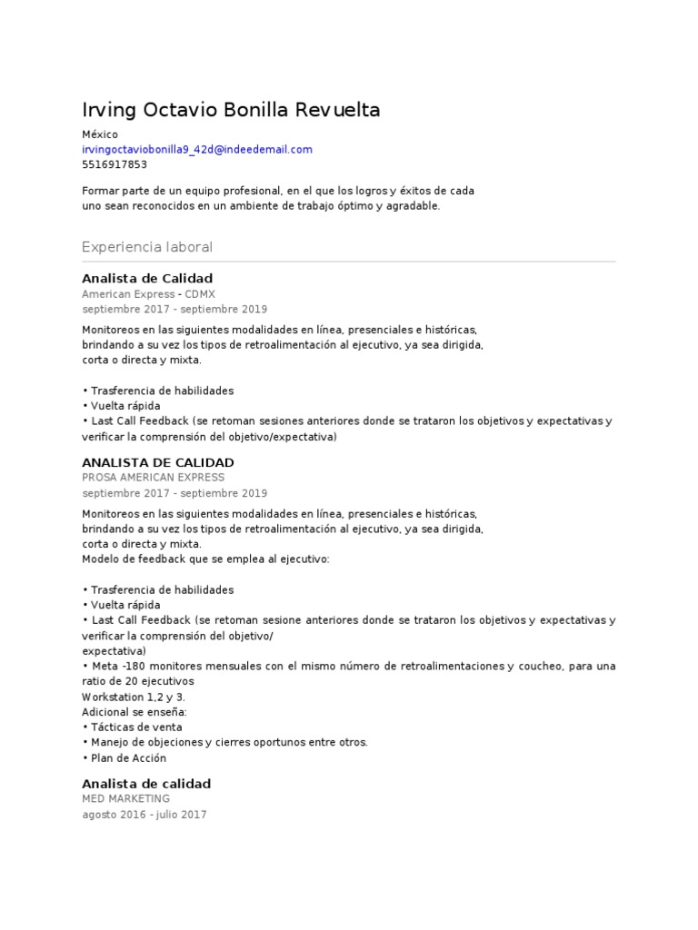 CV Irving Octavio Bonilla Revuelta | PDF | Contabilidad y Auditoria ...