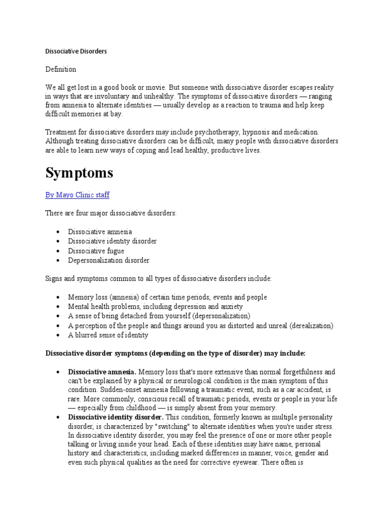 Dissociative Disorders | PDF | Mental Disorder | Psychotherapy