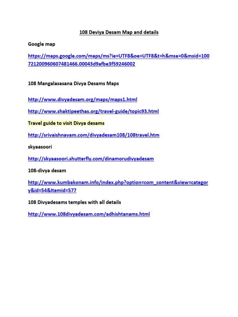 108 Divya Desam Route Maps Guide | PDF