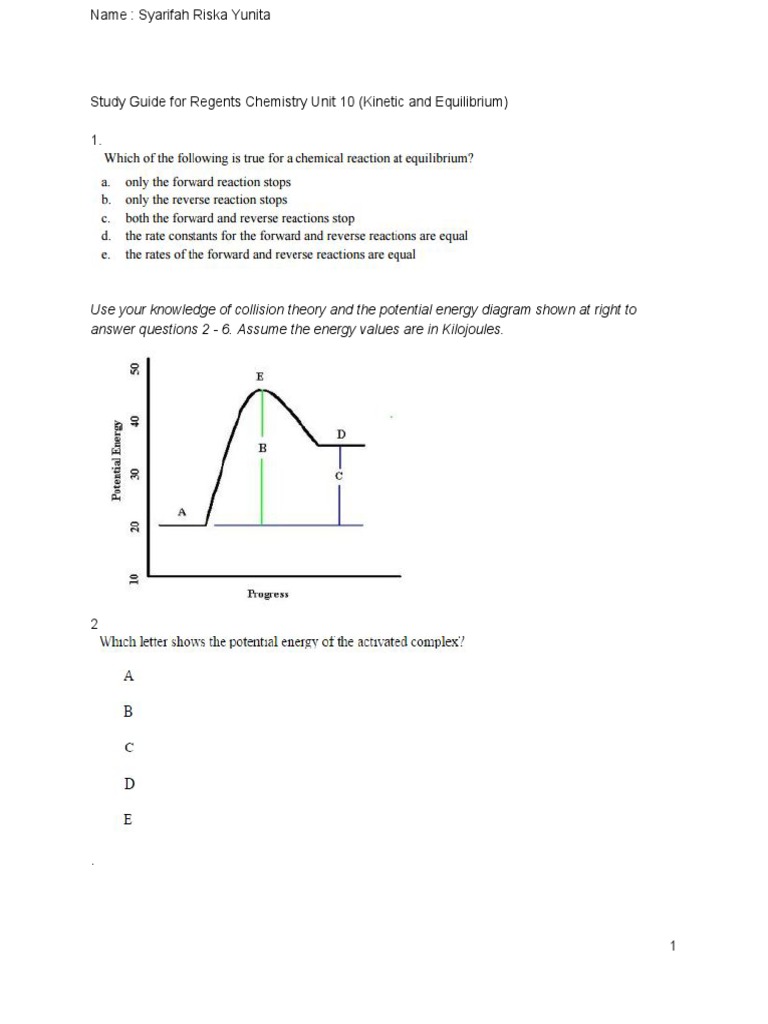 Study Guide For Regents Chemistry (Unit 10) | PDF | Chemical ...
