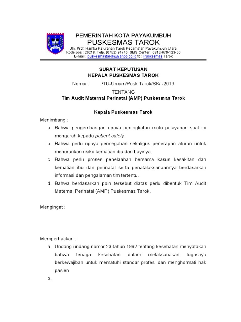 Tim Audit Maternal Perinatal Puskesmas Tarok | PDF