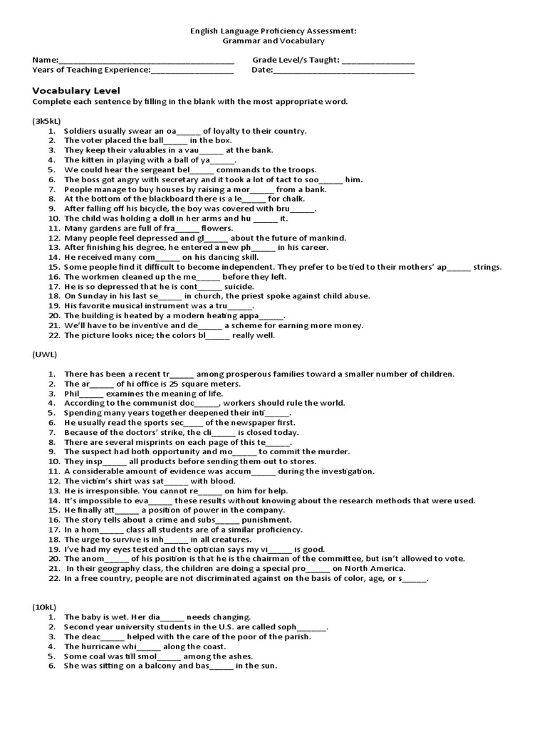 English Language Proficiency Assessment | PDF