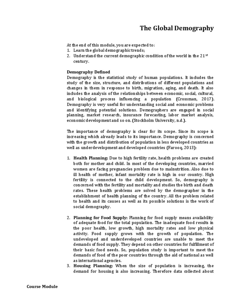 W8 Global Demography - Module | PDF | Demography | Population