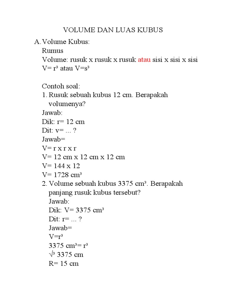 Volume Dan Luas Kubus | PDF