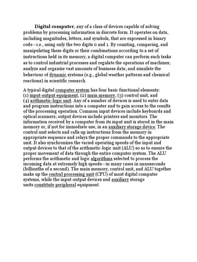 Digital Computer, Any of A Class of Devices Capable of Solving | PDF | Computer Data Storage ...