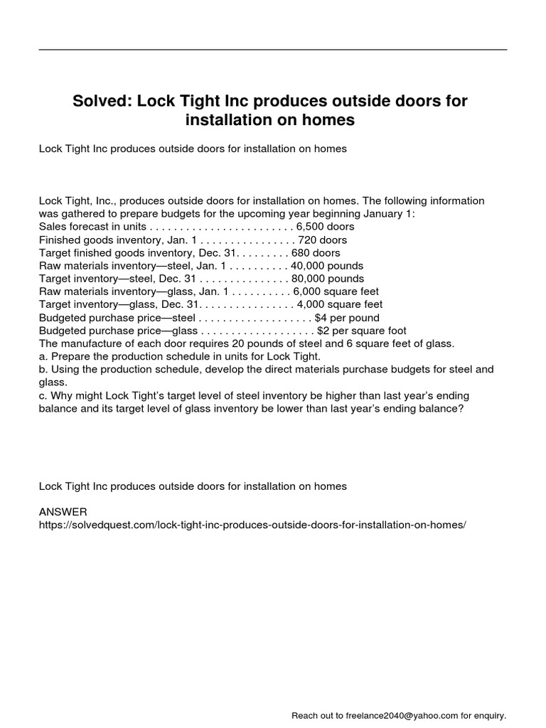 Lock Tight Inc Produces Outside Doors For Installation On Homes | PDF ...