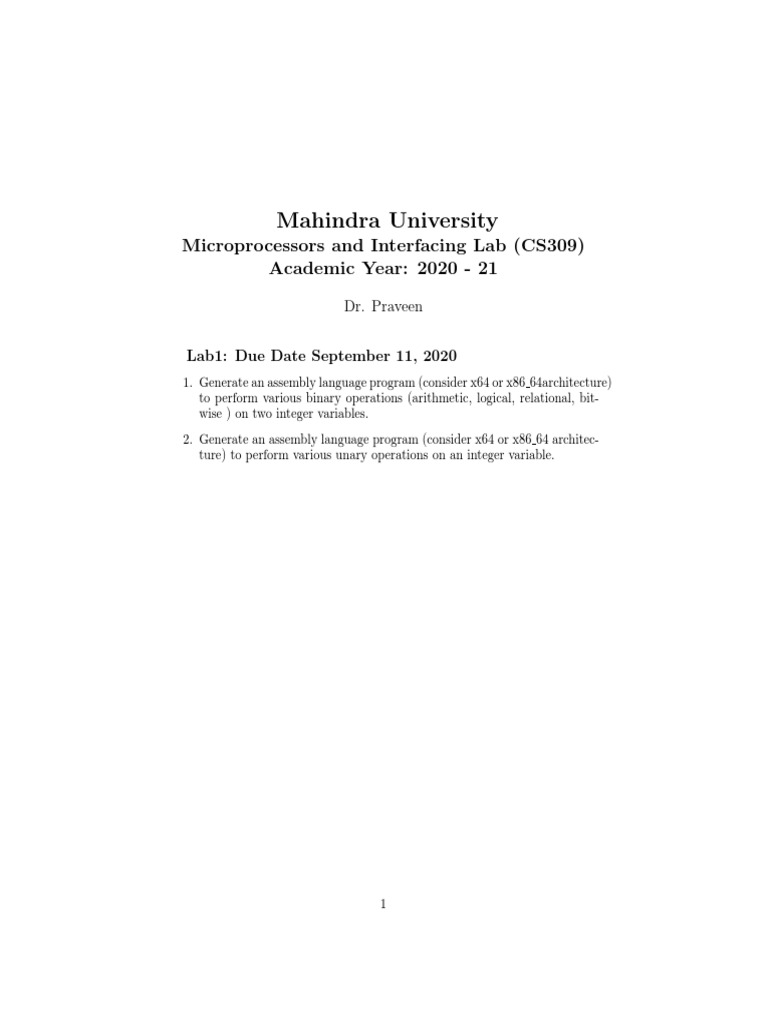 Assembly Language Lab Assignments | PDF | Computers