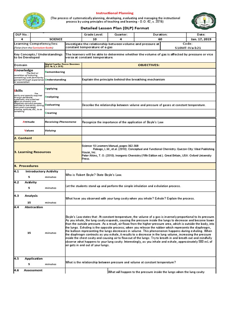 Detailed Lesson Plan (DLP) Format: Learning Competency/Ies: Code: S10Mt-Iva-B21 | PDF ...