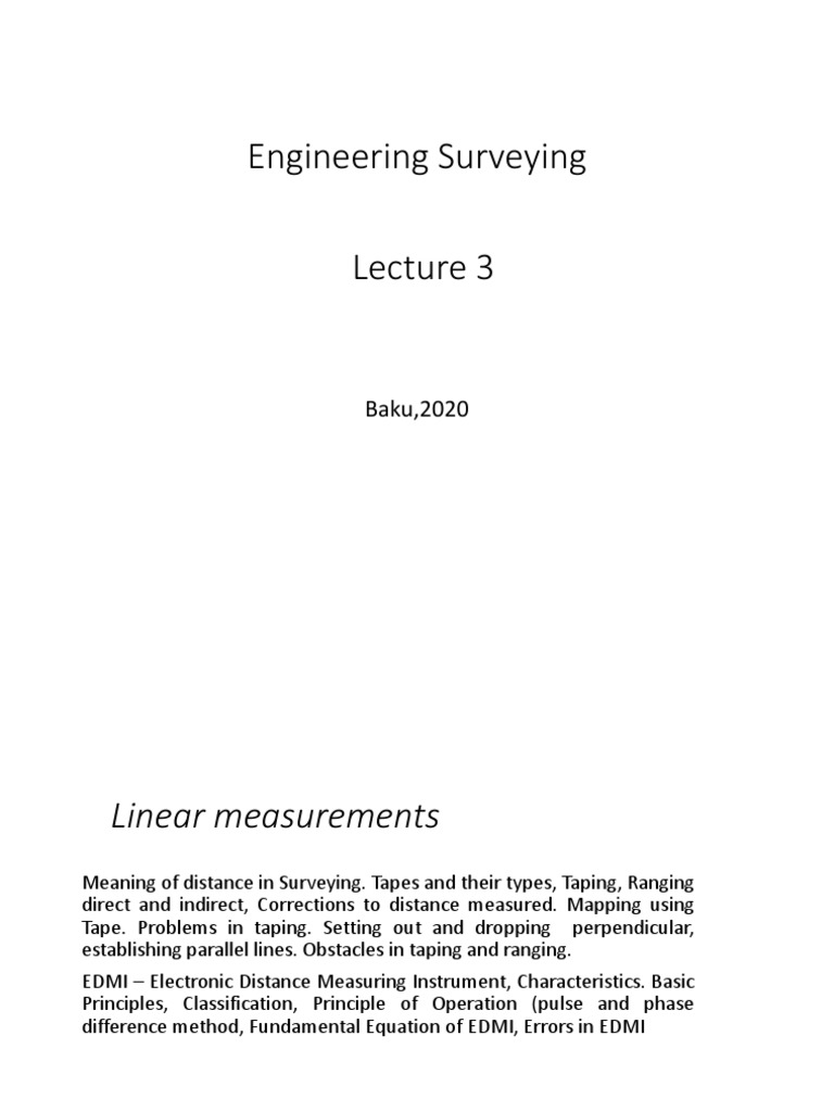 Lecture 3 - Linear Measurement | PDF | Surveying | Wavelength