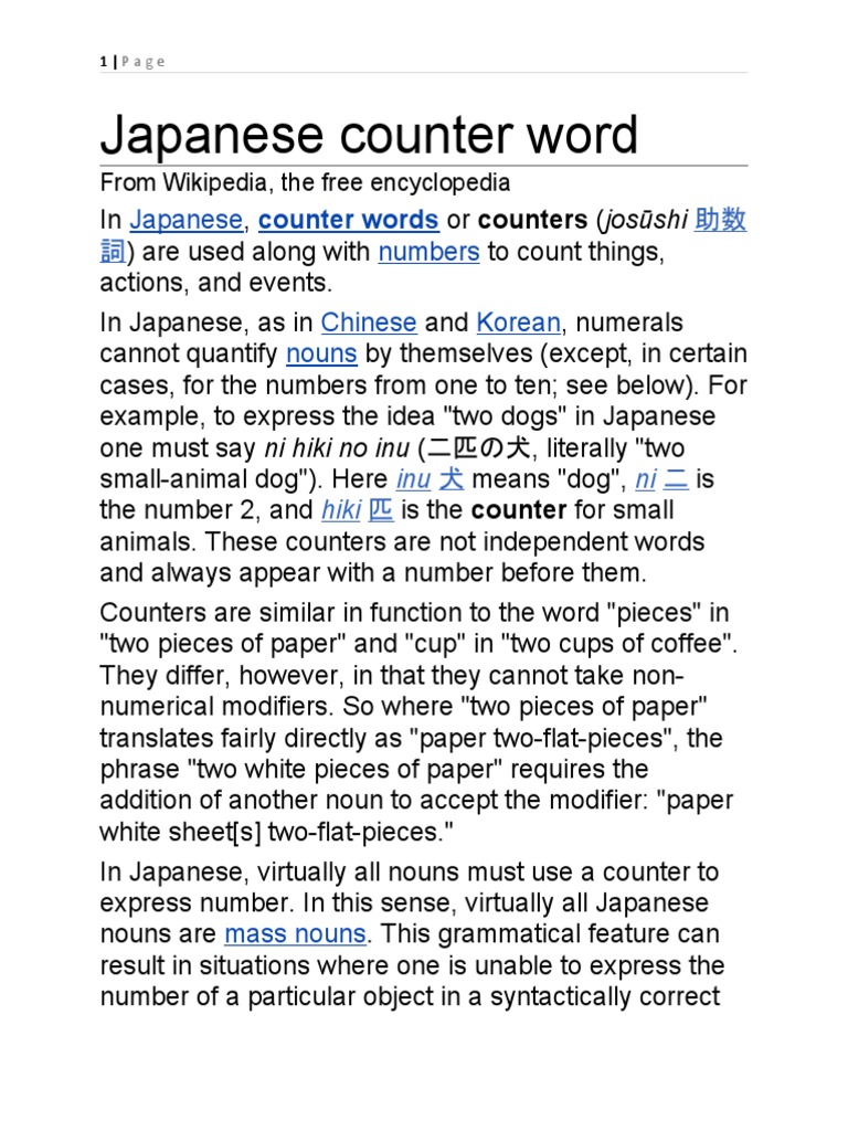 Japanese Counter Word: Japanese Numbers Chinese Korean Nouns | PDF ...