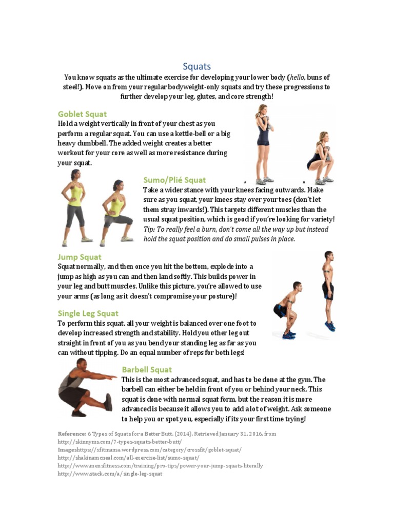 Types of Squats for Lower Body Strength | PDF | Kettlebell | Dance Science