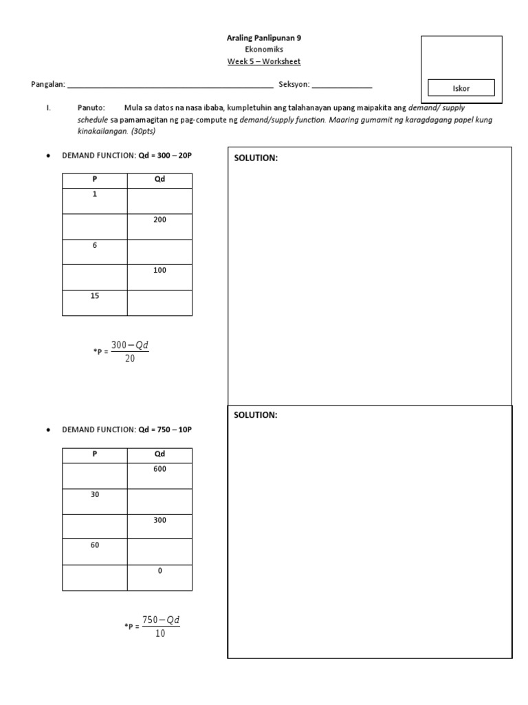 Worksheet Demand Supply | PDF
