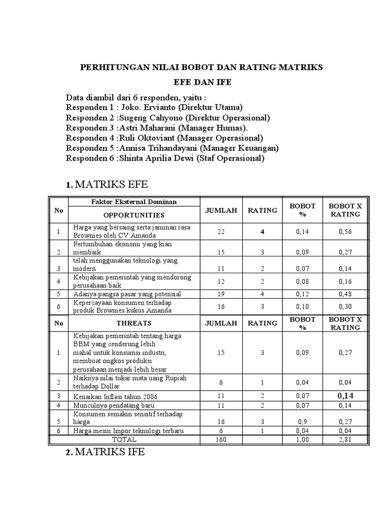 Perhitungan Matriks Ife Dan Efe | PDF