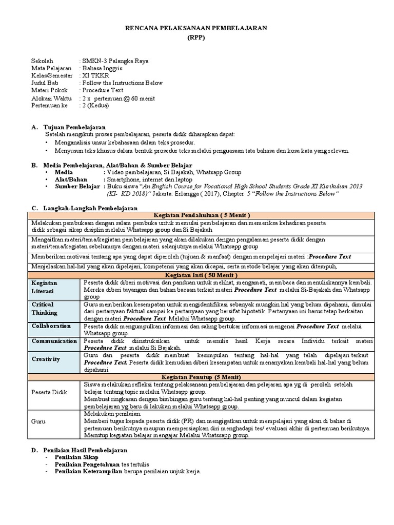 Lesson Plan 2 Procedure | PDF | Karier & Perkembangan | Ilmu Sosial