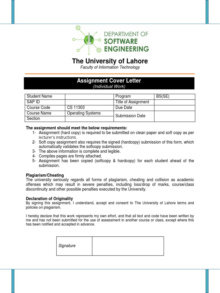 Assignment Cover Letter | PDF