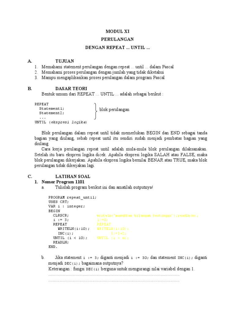 Modul 11 Perulangan Dengan Repeat... Until... | PDF