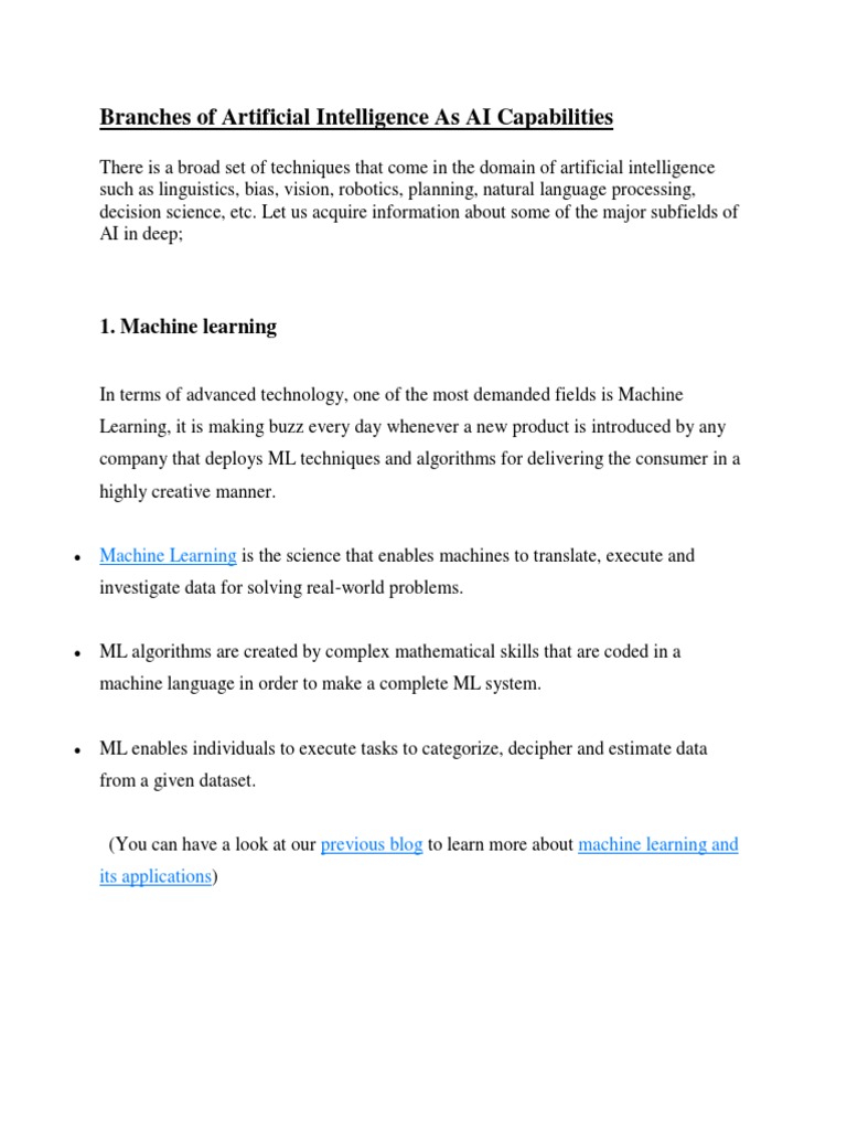 Branches of Artificial Intelligence As AI Capabilities | PDF ...
