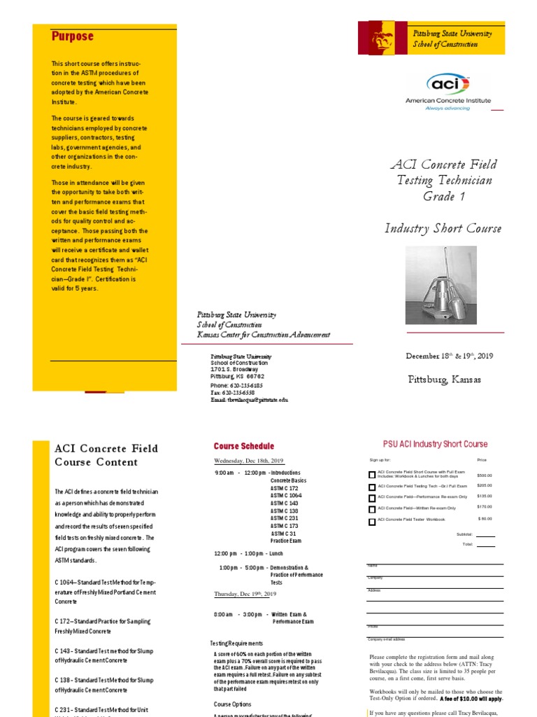 Purpose: ACI Concrete Field Testing Technician Grade 1 Industr y Short ...