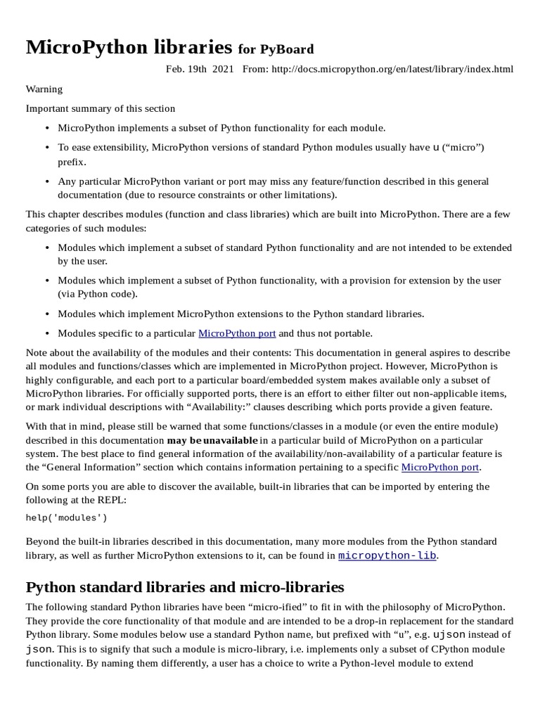 MicroPython Libraries For PyBoard | PDF