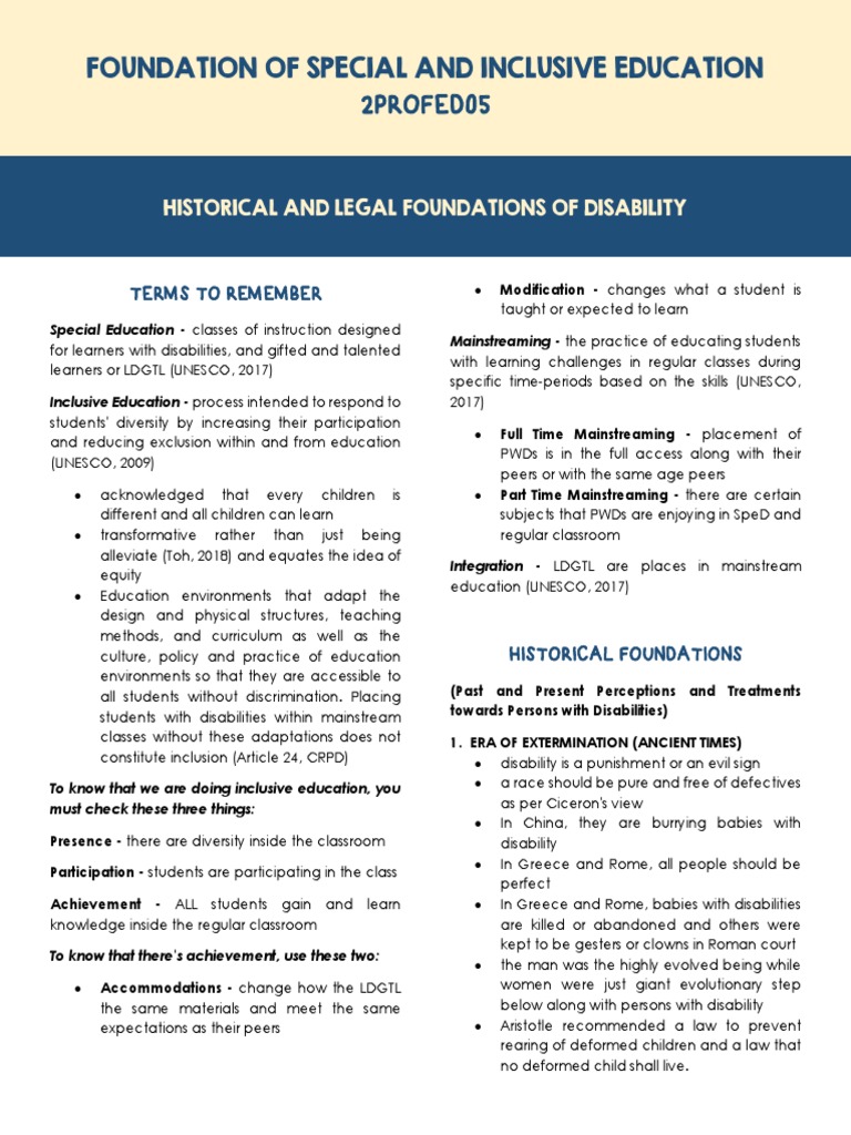 Week 1 Historical and Legal Foundations | PDF | Inclusion (Education ...