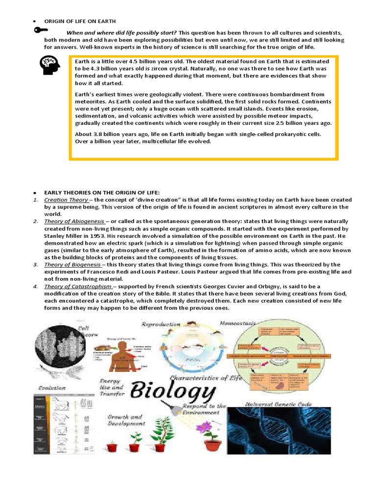 Lesson 6 - Origin of Life On Earth | PDF | Cell (Biology) | Reproduction