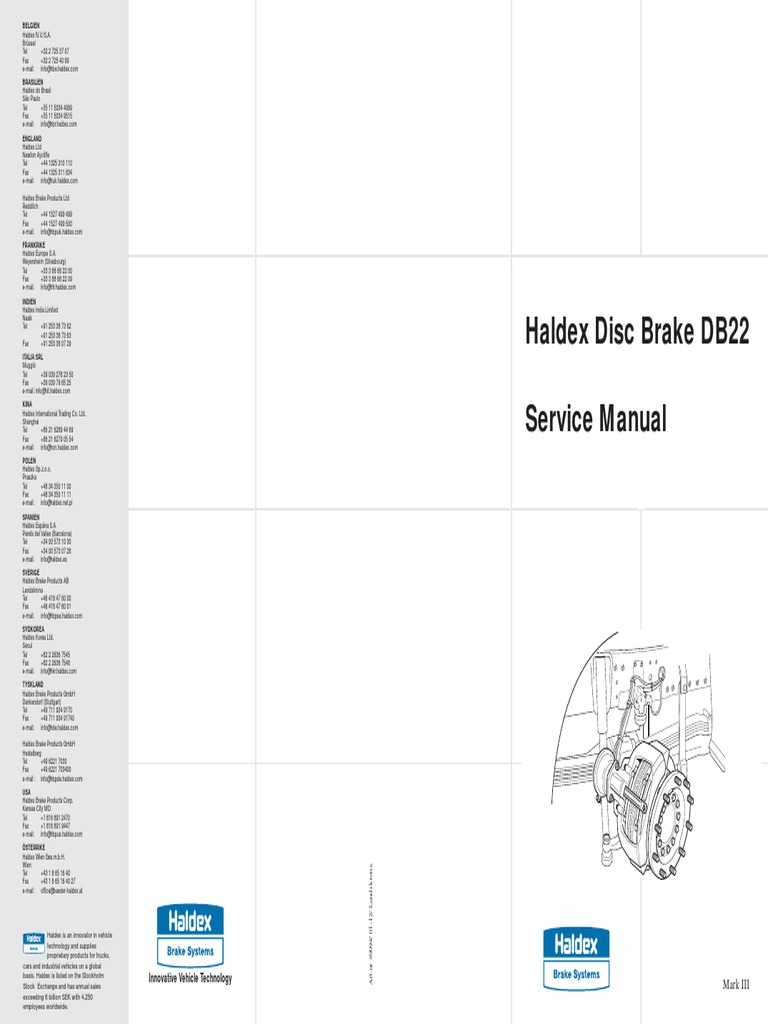 Haldex Disc Brake DB22 Service Manual: Innovative Vehicle Technology ...