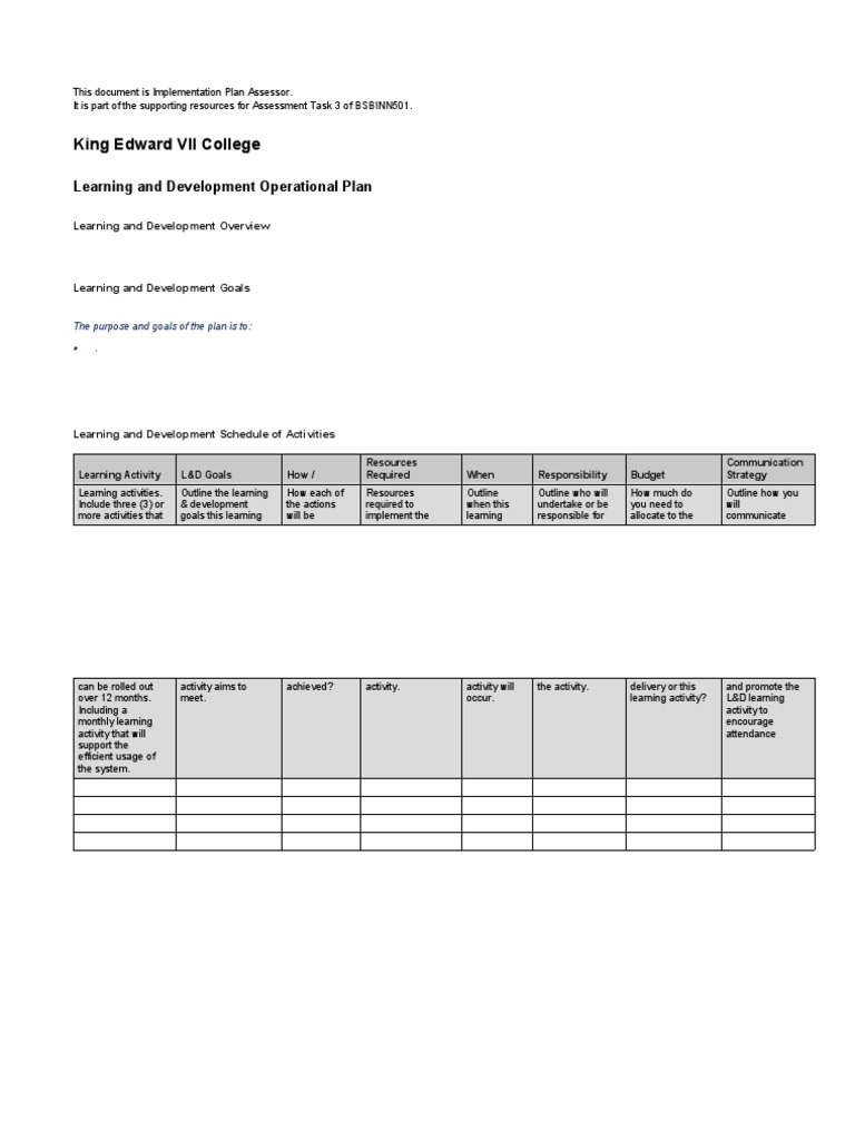 REVISED Learning and Development Operational Plan Template - Task 3 | PDF