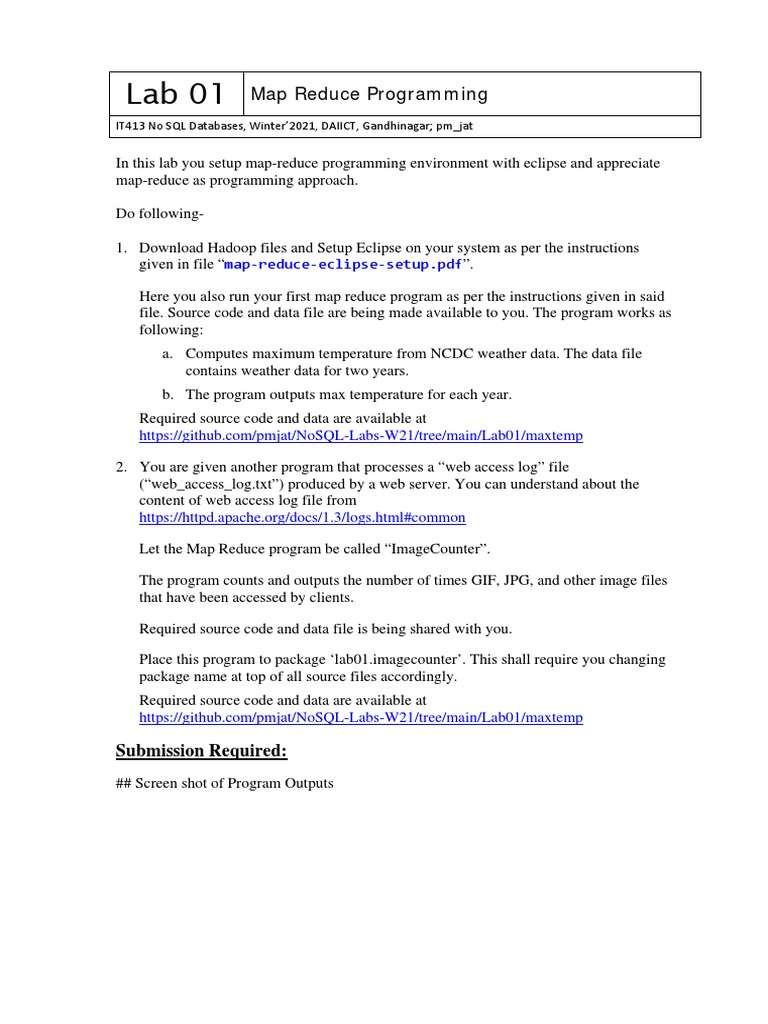 Map Reduce Programming Lab Setup | PDF