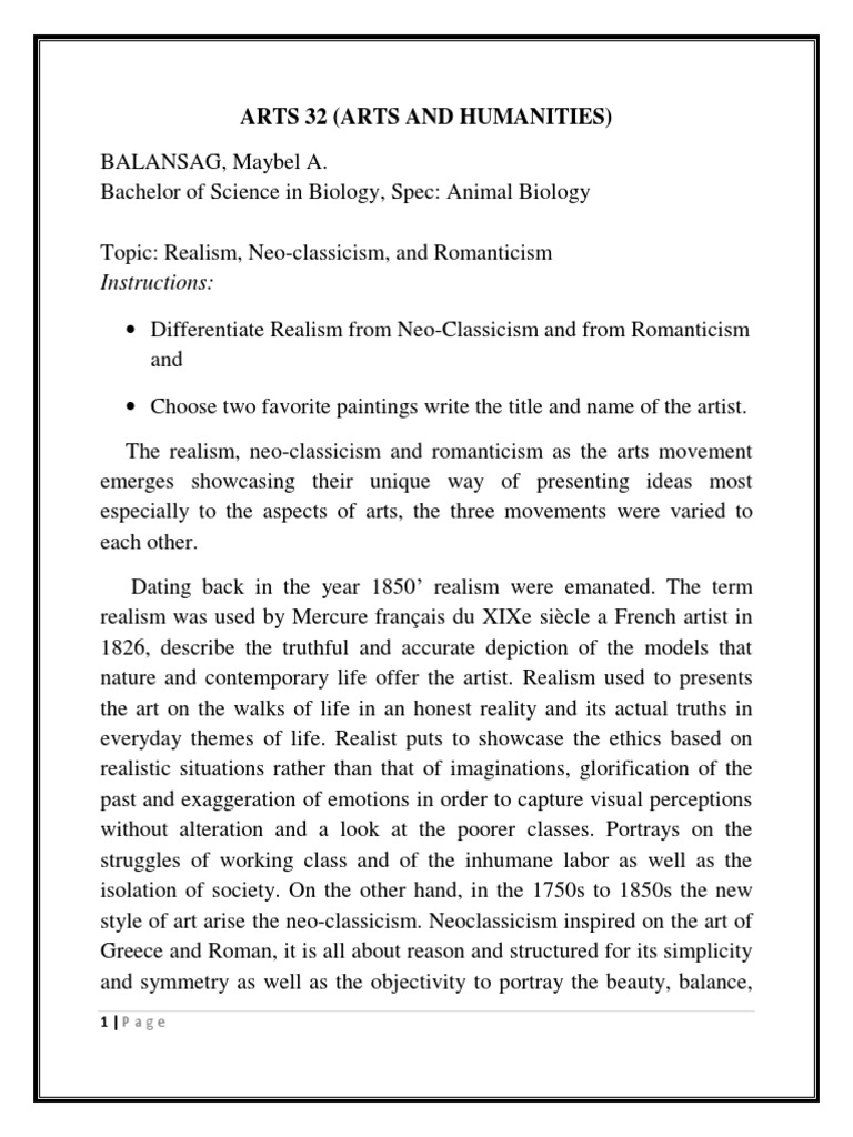 Arts 32 (Arts and Humanities) : Instructions | PDF | Realism (Arts ...