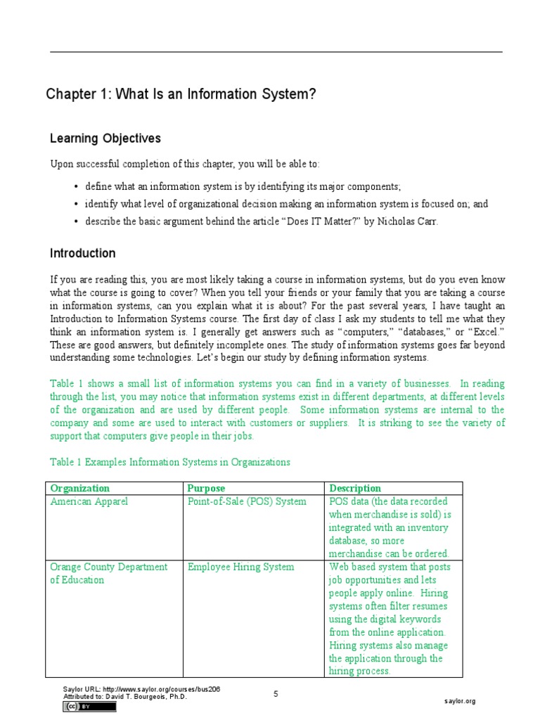 Chapter 1: What Is An Information System?: Learning Objectives | PDF ...