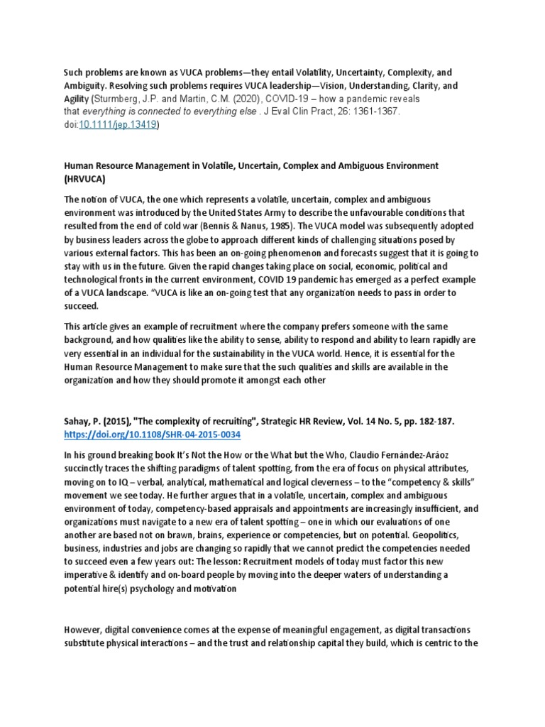 Human Resource Management in Volatile, Uncertain, Complex and Ambiguous ...