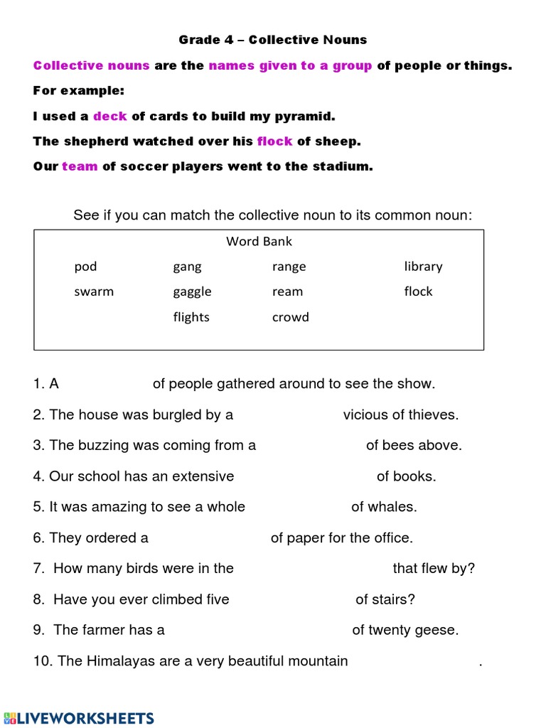 Collective Nouns Worksheet 1 | PDF | Language Arts & Discipline