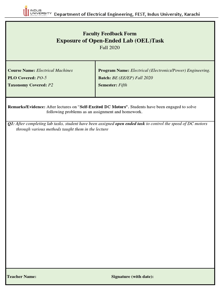 Exposure of Open-Ended Lab (OEL) Task: Department of Electrical ...