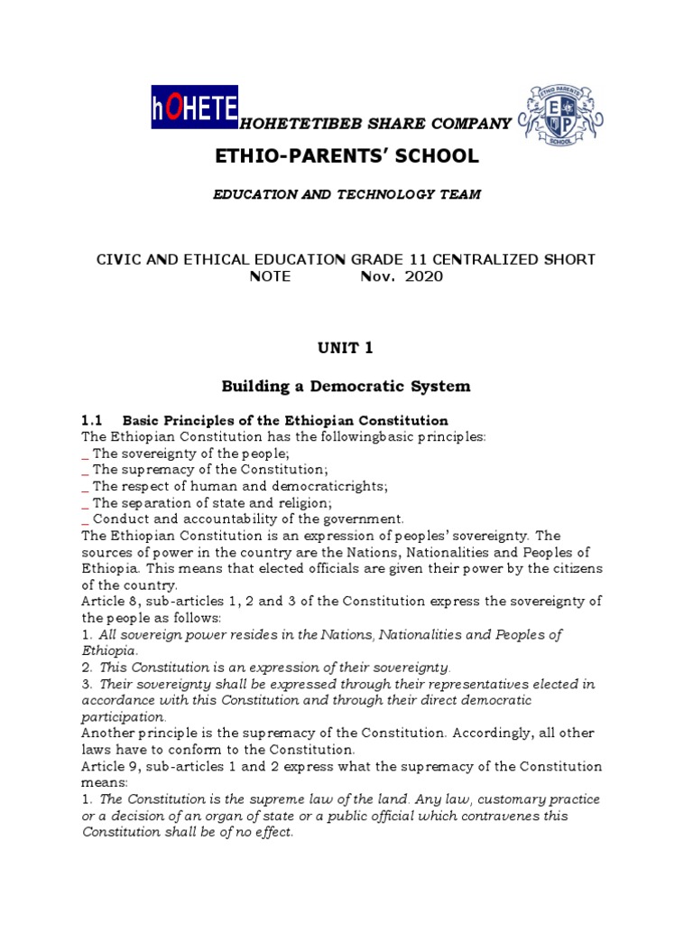 Grade 11 Civic Education Notes | PDF | Secularism | Ethiopia