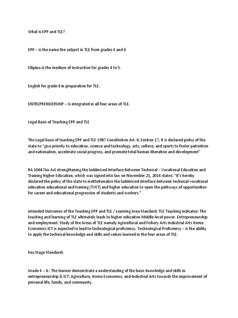 What Is EPP and TLE | PDF | Educational Technology | Vocational Education