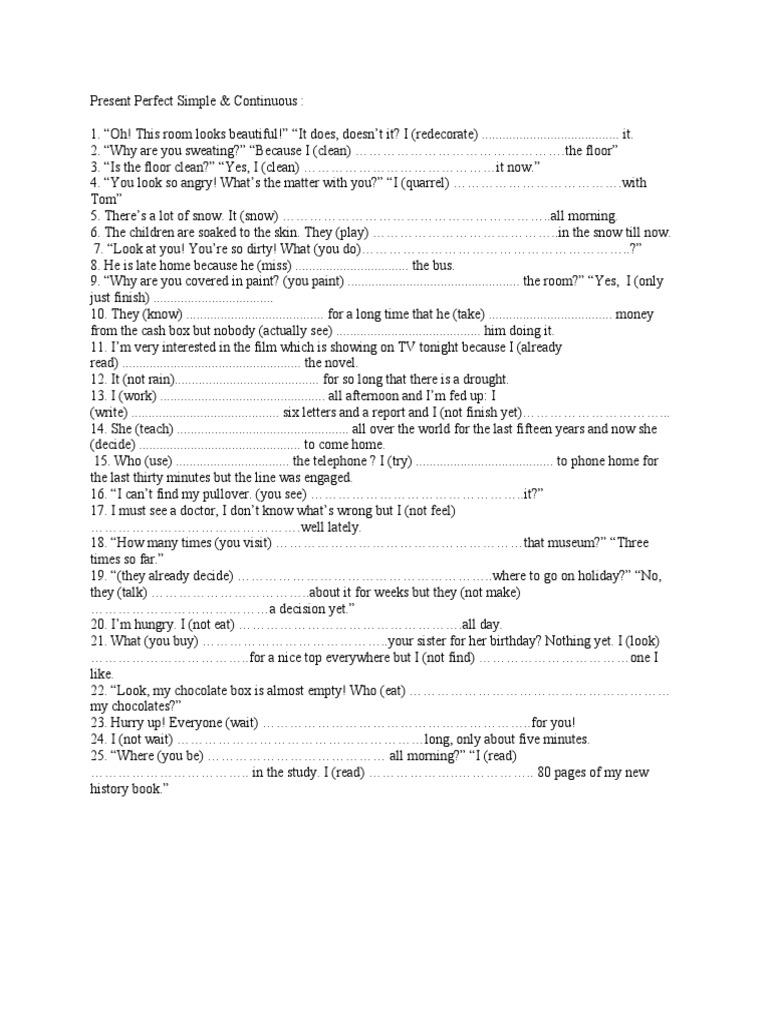 Present Perfect Simple & Present Perfect Continuous | PDF | English ...