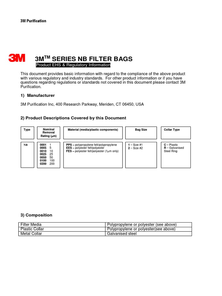 3M NB Filter Bags Compliance Guide | PDF | Regulatory Compliance ...
