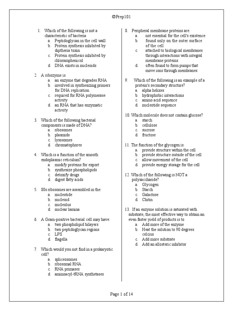115 MCAT Biology Questions | PDF | Business