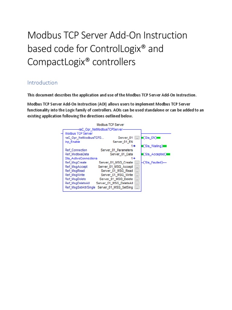 Modbus TCP Server - AOI Based Code For ControlLogix V 2.02.00 | PDF | Transmission Control ...