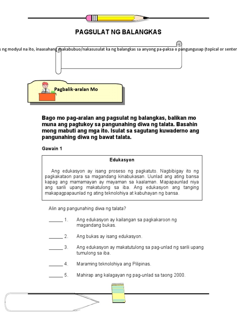 Pagsulat NG Balangkas | PDF