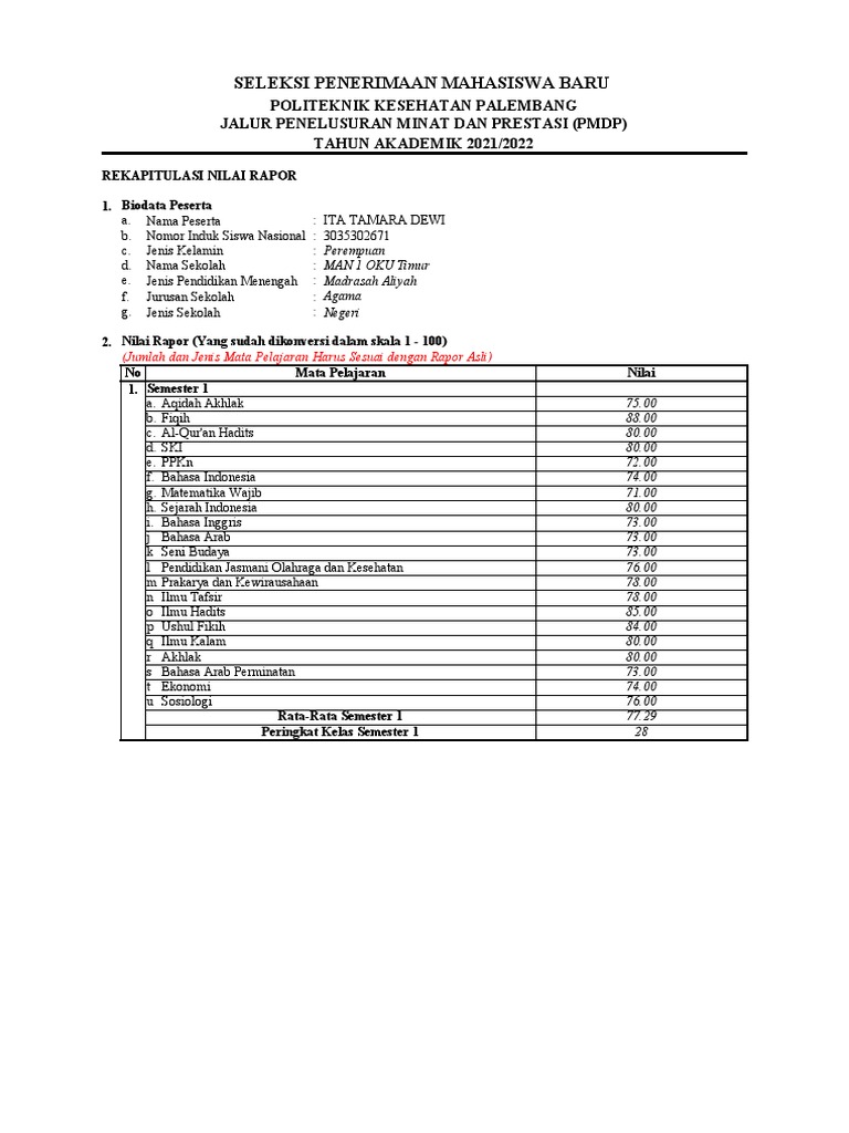 Template Rekap Nilai Rapor PMDP 2021 TAMARA | PDF