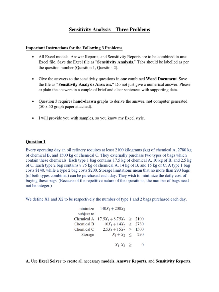 Sensitivity Analysis - Three Problems: Important Instructions For The ...