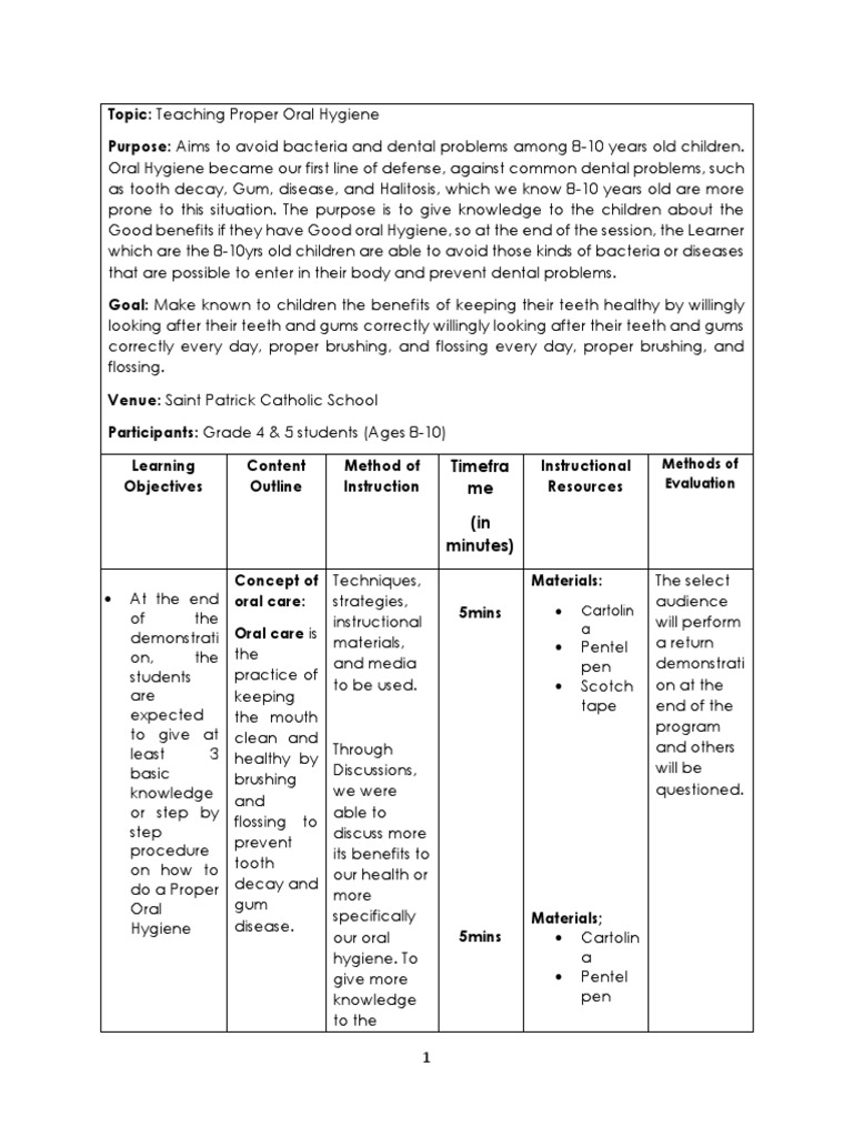 Teaching Plan Health Education Plan | PDF | Oral Hygiene | Dentistry