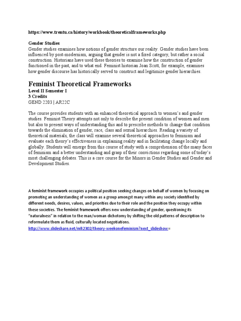 An Introduction to Feminist Theoretical Frameworks | PDF | Gender ...