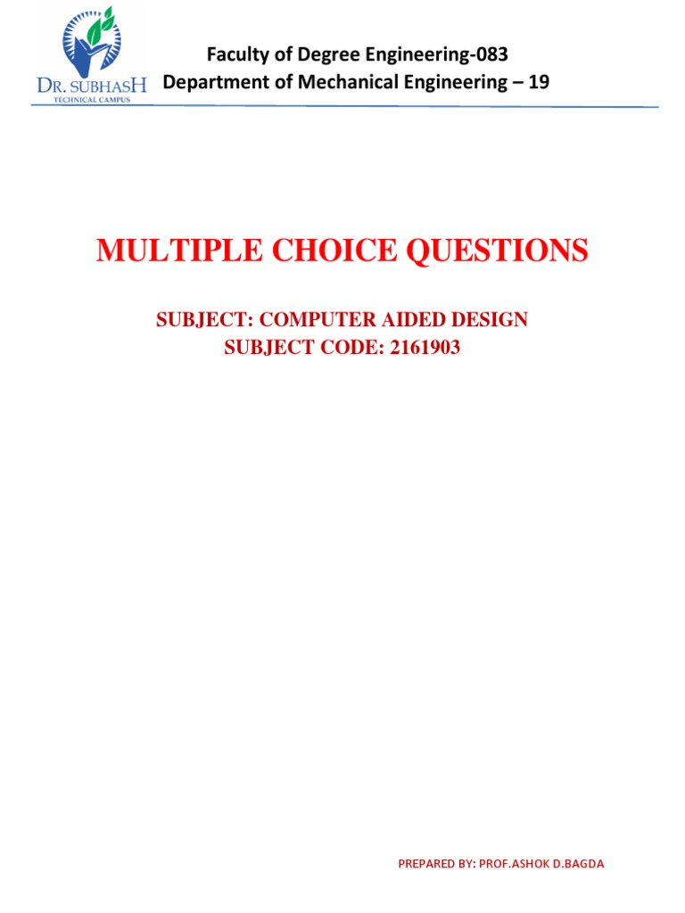 Multiple Choice Questions: Faculty of Degree Engineering-083 Department ...